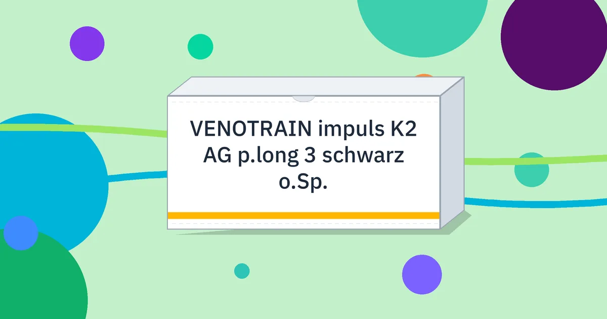 Symbolbild: Packung mit der Aufschrift VENOTRAIN impuls K2 AG p.long 3 schwarz o.Sp. (PZN 00496395) – Verfügbarkeit und Bezug in Apotheken in Frankfurt am Main