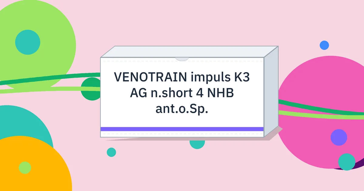 Symbolbild: Packung mit der Aufschrift VENOTRAIN impuls K3 AG n.short 4 NHB ant.o.Sp. (PZN 15216125) – Verfügbarkeit und Bezug in Apotheken in Frankfurt am Main