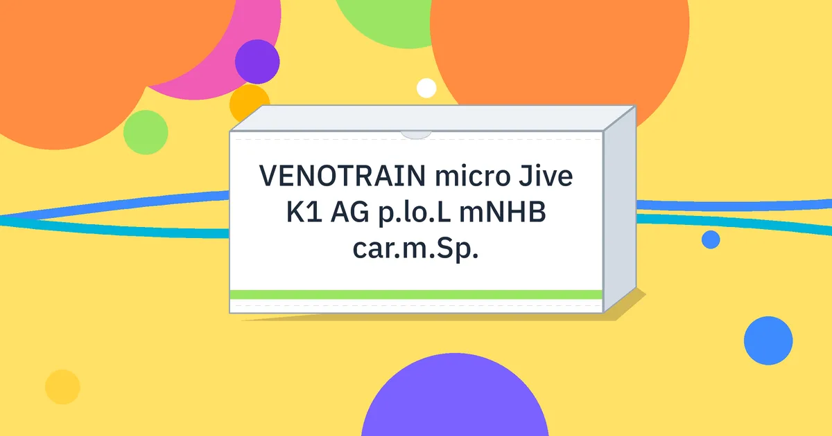 Symbolbild: Packung mit der Aufschrift VENOTRAIN micro Jive K1 AG p.lo.L mNHB car.m.Sp. (PZN 17758787) – Verfügbarkeit und Bezug in Apotheken in Frankfurt am Main
