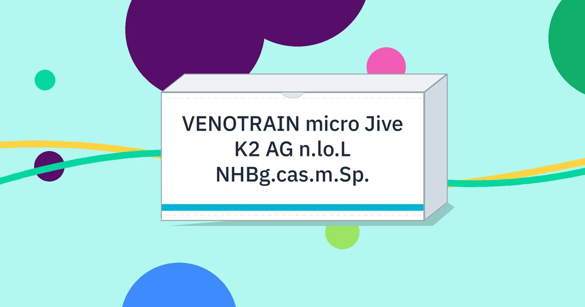 Symbolbild: Packung mit der Aufschrift VENOTRAIN micro Jive K2 AG n.lo.L NHBg.cas.m.Sp. (PZN 20766891) – Verfügbarkeit und Bezug in Apotheken in Frankfurt am Main