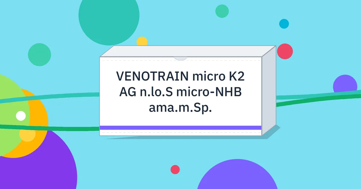 Symbolbild: Packung mit der Aufschrift VENOTRAIN micro K2 AG n.lo.S micro-NHB ama.m.Sp. (PZN 16065711) – Verfügbarkeit und Bezug in Apotheken in Frankfurt am Main