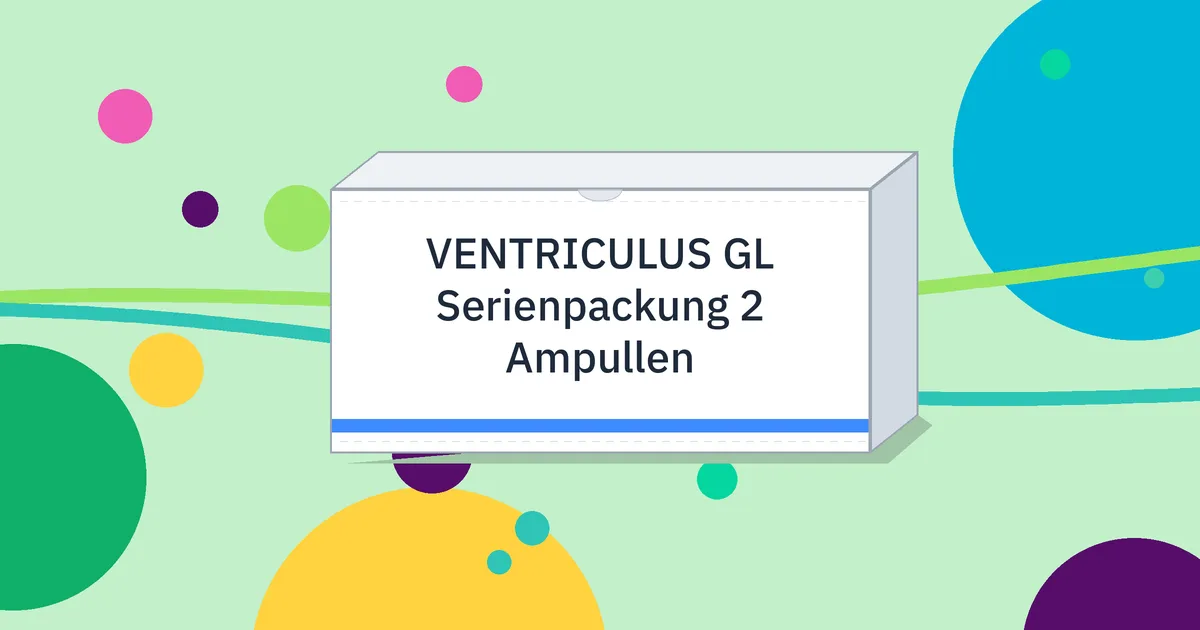 Symbolbild: Packung mit der Aufschrift VENTRICULUS GL Serienpackung 2 Ampullen (PZN 00847357) – Verfügbarkeit und Bezug in Apotheken in Frankfurt am Main