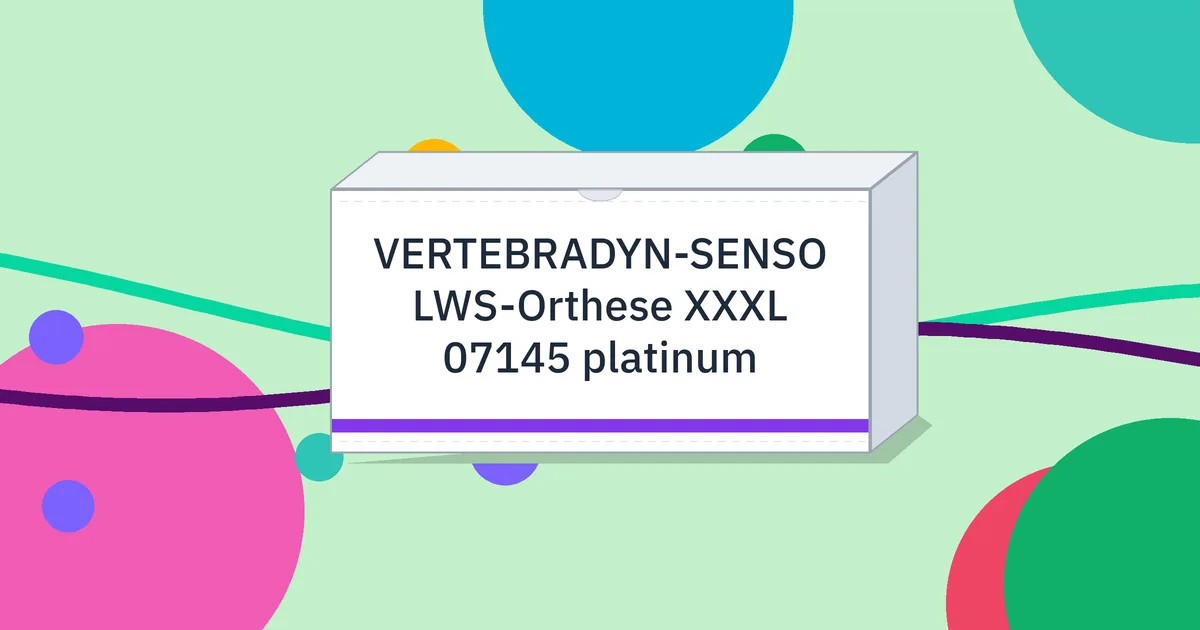 Symbolbild: Packung mit der Aufschrift VERTEBRADYN-SENSO LWS-Orthese XXXL 07145 platinum (PZN 19171862) – Verfügbarkeit und Bezug in Apotheken in Frankfurt am Main