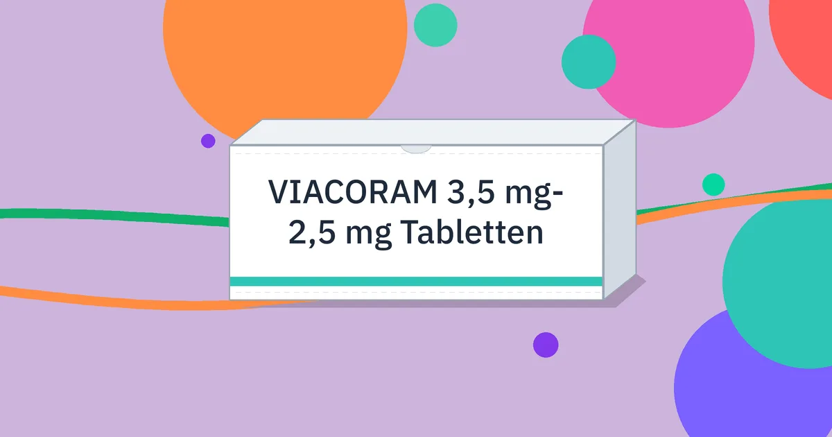 Symbolbild: Packung mit der Aufschrift VIACORAM 3,5 mg-2,5 mg Tabletten (PZN 15378276) – Verfügbarkeit und Bezug in Apotheken in Frankfurt am Main