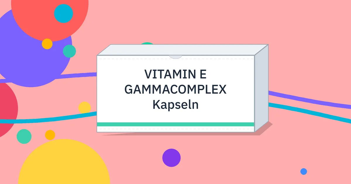 Symbolbild: Packung mit der Aufschrift VITAMIN E GAMMACOMPLEX Kapseln (PZN 15579767) – Verfügbarkeit und Bezug in Apotheken in Frankfurt am Main