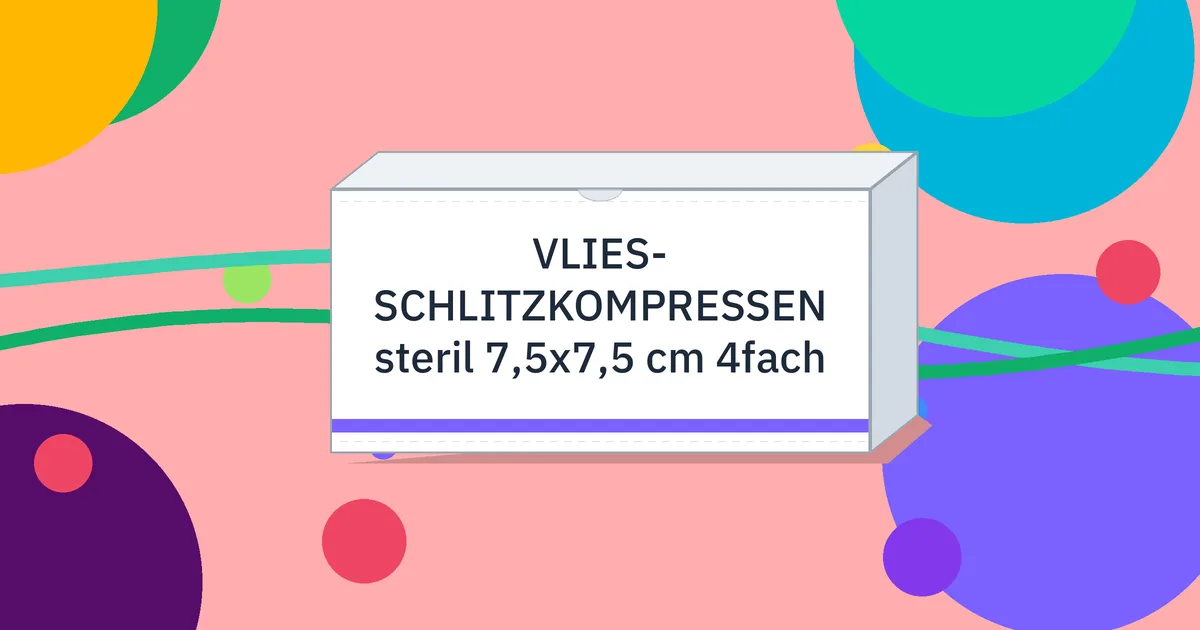 Symbolbild: Packung mit der Aufschrift VLIES-SCHLITZKOMPRESSEN steril 7,5x7,5 cm 4fach (PZN 11860036) – Verfügbarkeit und Bezug in Apotheken in Frankfurt am Main