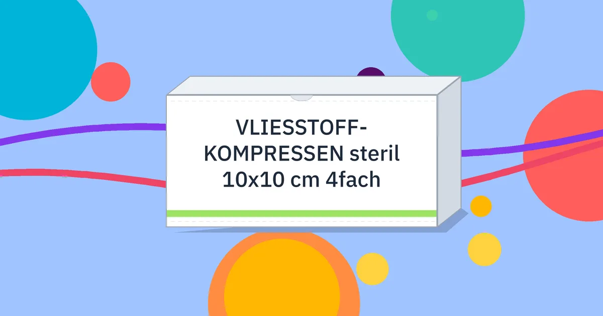 Symbolbild: Packung mit der Aufschrift VLIESSTOFF-KOMPRESSEN steril 10x10 cm 4fach (PZN 00679291) – Verfügbarkeit und Bezug in Apotheken in Frankfurt am Main