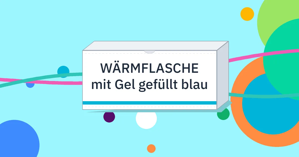 Symbolbild: Packung mit der Aufschrift WÄRMFLASCHE mit Gel gefüllt blau (PZN 02737638) – Verfügbarkeit und Bezug in Apotheken in Frankfurt am Main