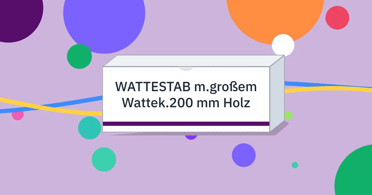 Symbolbild: Packung mit der Aufschrift WATTESTAB m.großem Wattek.200 mm Holz (PZN 11125590) – Verfügbarkeit und Bezug in Apotheken in Frankfurt am Main
