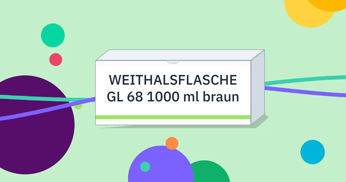 Symbolbild: Packung mit der Aufschrift WEITHALSFLASCHE GL 68 1000 ml braun (PZN 18014764) – Verfügbarkeit und Bezug in Apotheken in Frankfurt am Main