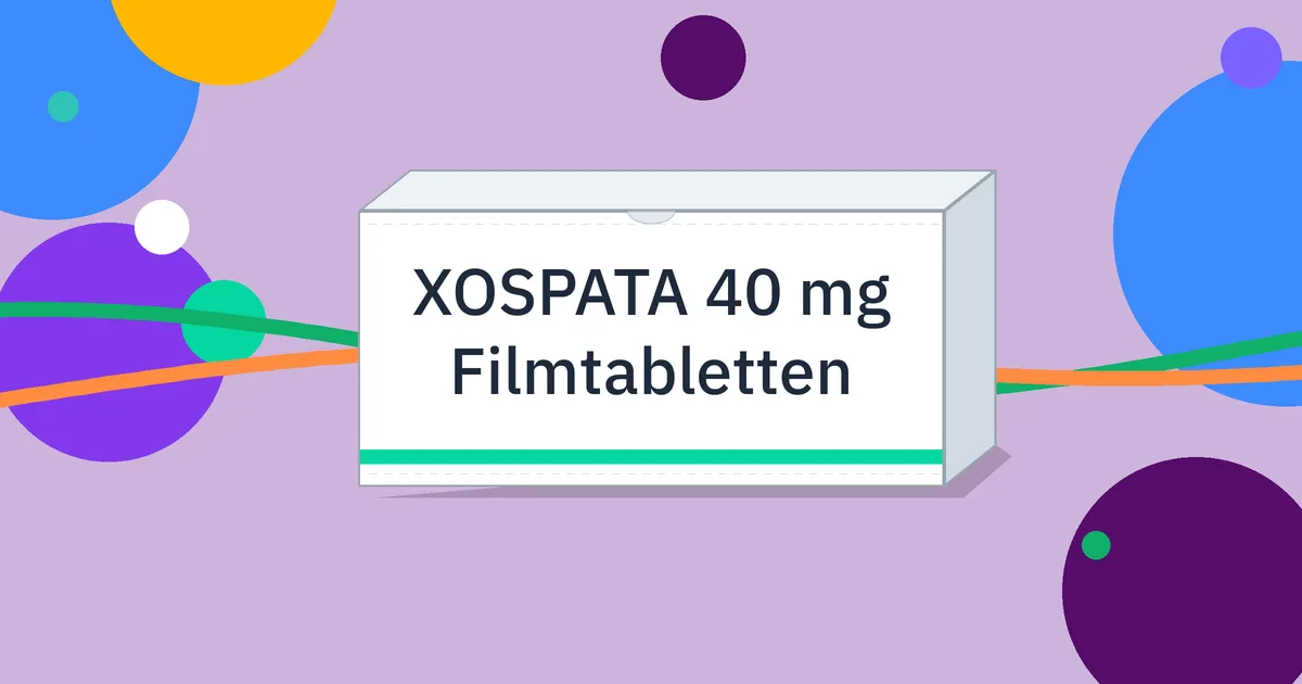 Symbolbild: Packung mit der Aufschrift XOSPATA 40 mg Filmtabletten (PZN 15660883) – Verfügbarkeit und Bezug in Apotheken in Frankfurt am Main