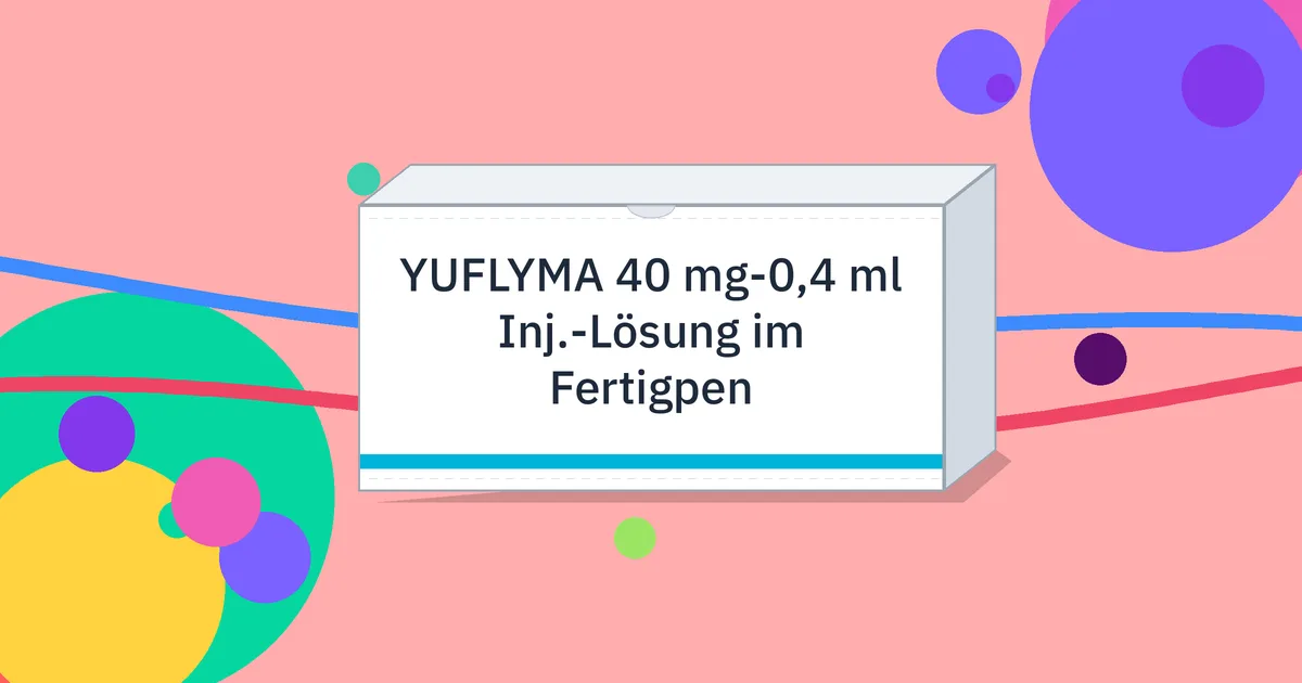 Symbolbild: Packung mit der Aufschrift YUFLYMA 40 mg-0,4 ml Inj.-Lösung im Fertigpen (PZN 18454842) – Verfügbarkeit und Bezug in Apotheken in Frankfurt am Main
