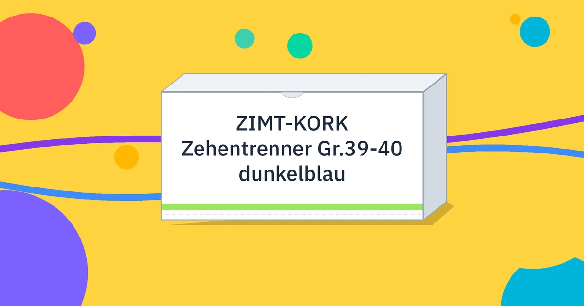 Symbolbild: Packung mit der Aufschrift ZIMT-KORK Zehentrenner Gr.39-40 dunkelblau (PZN 18390906) – Verfügbarkeit und Bezug in Apotheken in Frankfurt am Main