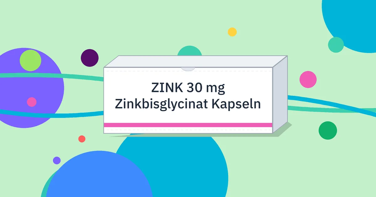 Symbolbild: Packung mit der Aufschrift ZINK 30 mg Zinkbisglycinat Kapseln (PZN 14249045) – Verfügbarkeit und Bezug in Apotheken in Frankfurt am Main