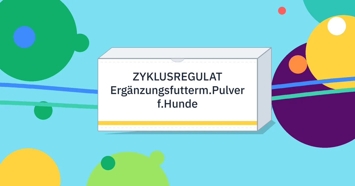 Symbolbild: Packung mit der Aufschrift ZYKLUSREGULAT Ergänzungsfutterm.Pulver f.Hunde (PZN 14264843) – Verfügbarkeit und Bezug in Apotheken in Frankfurt am Main