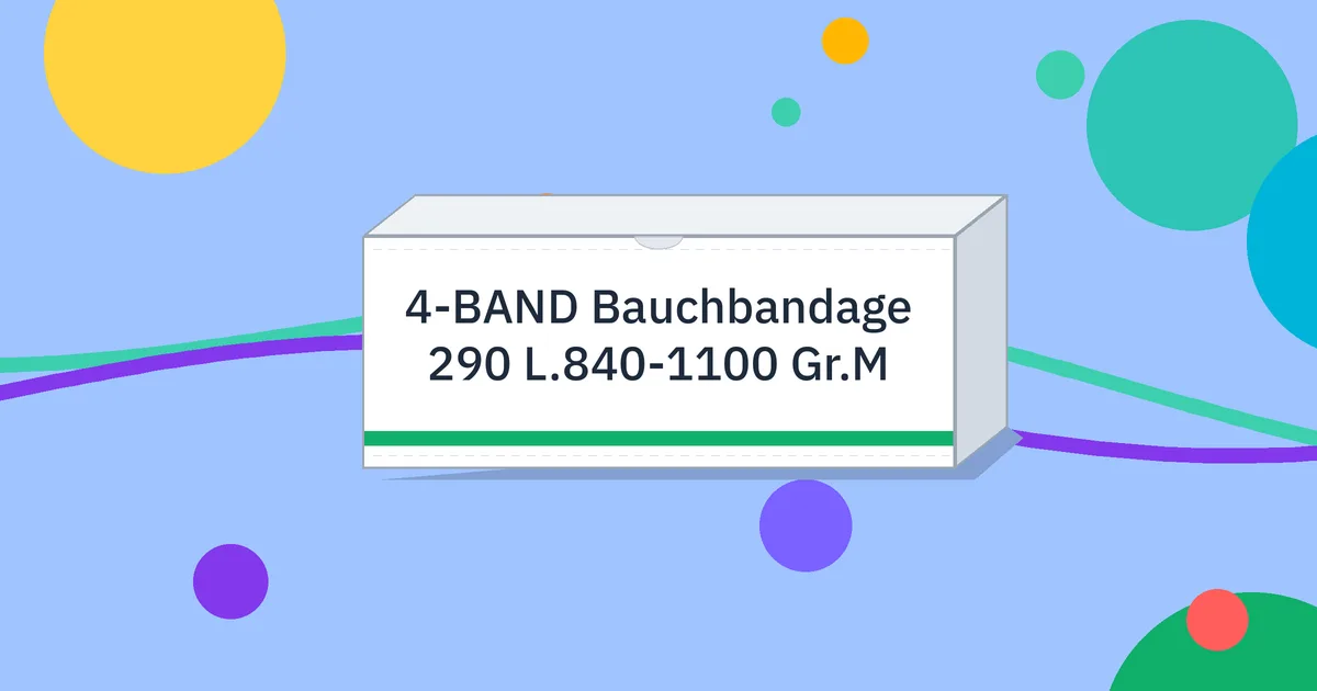 Symbolbild: Packung mit der Aufschrift 4-BAND Bauchbandage 290 L.840-1100 Gr.M (PZN 02903829) – Verfügbarkeit und Bezug in Apotheken in Frankfurt am Main