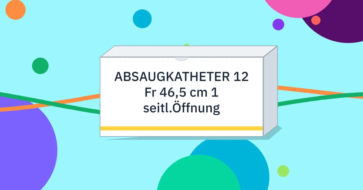 Symbolbild: Packung mit der Aufschrift ABSAUGKATHETER 12 Fr 46,5 cm 1 seitl.Öffnung (PZN 17910456) – Verfügbarkeit und Bezug in Apotheken in Frankfurt am Main