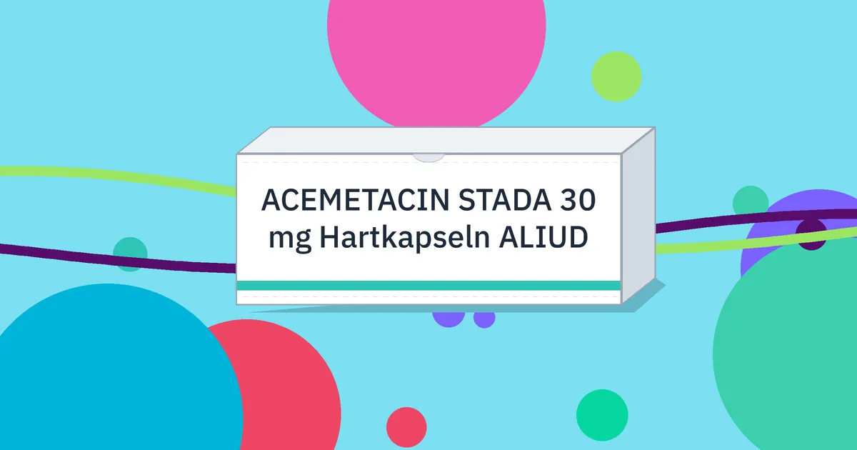 Symbolbild: Packung mit der Aufschrift ACEMETACIN STADA 30 mg Hartkapseln ALIUD (PZN 11140514) – Verfügbarkeit und Bezug in Apotheken in Frankfurt am Main