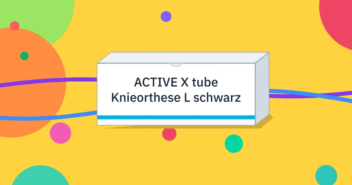 Symbolbild: Packung mit der Aufschrift ACTIVE X tube Knieorthese L schwarz (PZN 11557757) – Verfügbarkeit und Bezug in Apotheken in Frankfurt am Main