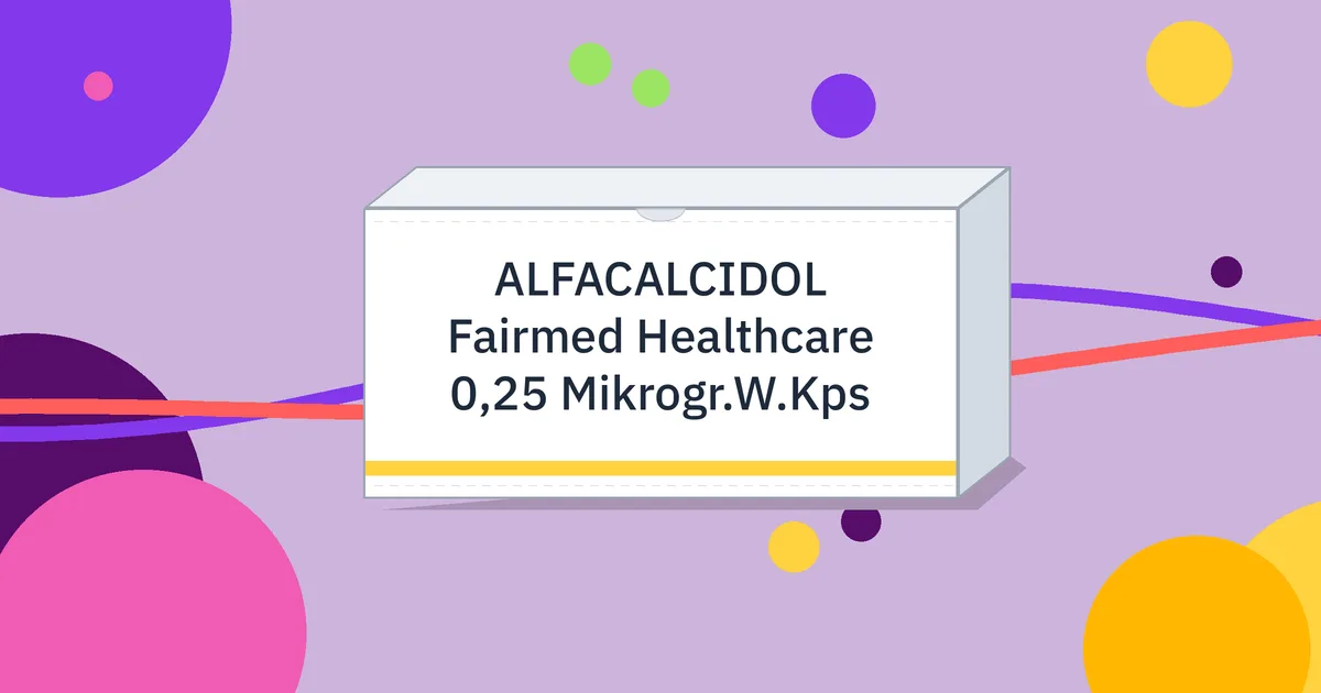 Symbolbild: Packung mit der Aufschrift ALFACALCIDOL Fairmed Healthcare 0,25 Mikrogr.W.Kps (PZN 16735301) – Verfügbarkeit und Bezug in Apotheken in Frankfurt am Main