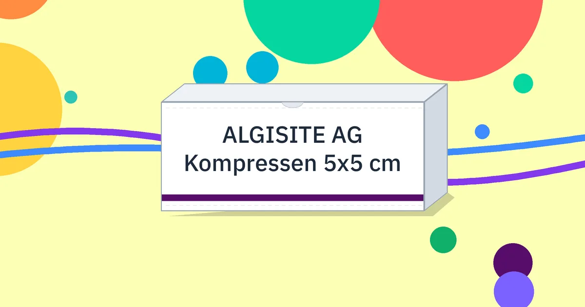 Symbolbild: Packung mit der Aufschrift ALGISITE AG Kompressen 5x5 cm (PZN 05868878) – Verfügbarkeit und Bezug in Apotheken in Frankfurt am Main