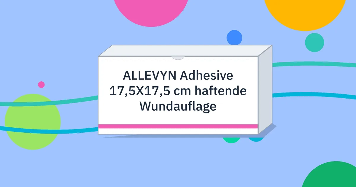 Symbolbild: Packung mit der Aufschrift ALLEVYN Adhesive 17,5X17,5 cm haftende Wundauflage (PZN 14329844) – Verfügbarkeit und Bezug in Apotheken in Frankfurt am Main