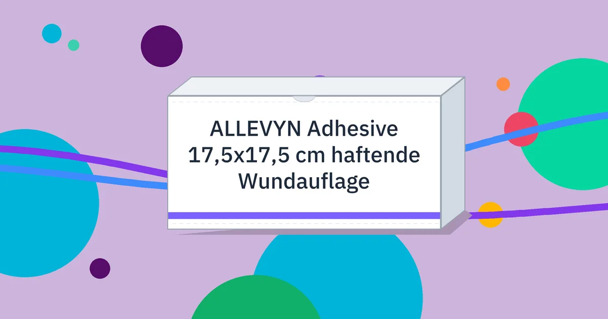 Symbolbild: Packung mit der Aufschrift ALLEVYN Adhesive 17,5x17,5 cm haftende Wundauflage (PZN 19958935) – Verfügbarkeit und Bezug in Apotheken in Frankfurt am Main