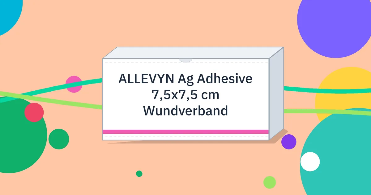 Symbolbild: Packung mit der Aufschrift ALLEVYN Ag Adhesive 7,5x7,5 cm Wundverband (PZN 12414362) – Verfügbarkeit und Bezug in Apotheken in Frankfurt am Main