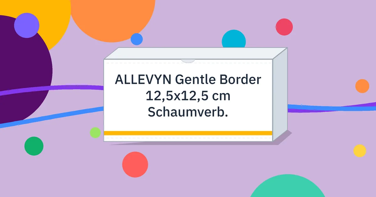 Symbolbild: Packung mit der Aufschrift ALLEVYN Gentle Border 12,5x12,5 cm Schaumverb. (PZN 20137126) – Verfügbarkeit und Bezug in Apotheken in Frankfurt am Main