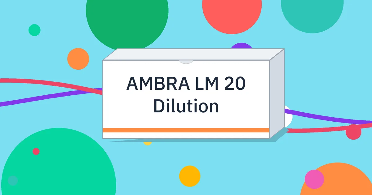 Symbolbild: Packung mit der Aufschrift AMBRA LM 20 Dilution (PZN 12759888) – Verfügbarkeit und Bezug in Apotheken in Frankfurt am Main