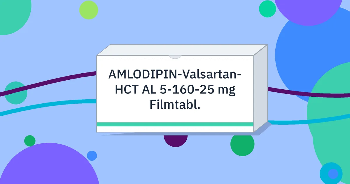 Symbolbild: Packung mit der Aufschrift AMLODIPIN-Valsartan-HCT AL 5-160-25 mg Filmtabl. (PZN 15437091) – Verfügbarkeit und Bezug in Apotheken in Frankfurt am Main