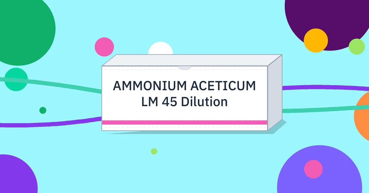 Symbolbild: Packung mit der Aufschrift AMMONIUM ACETICUM LM 45 Dilution (PZN 13319708) – Verfügbarkeit und Bezug in Apotheken in Frankfurt am Main