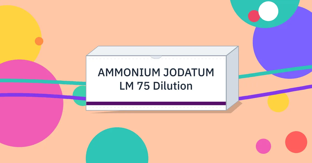 Symbolbild: Packung mit der Aufschrift AMMONIUM JODATUM LM 75 Dilution (PZN 13321591) – Verfügbarkeit und Bezug in Apotheken in Frankfurt am Main