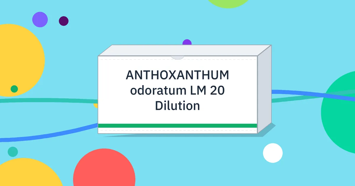 Symbolbild: Packung mit der Aufschrift ANTHOXANTHUM odoratum LM 20 Dilution (PZN 13369936) – Verfügbarkeit und Bezug in Apotheken in Frankfurt am Main