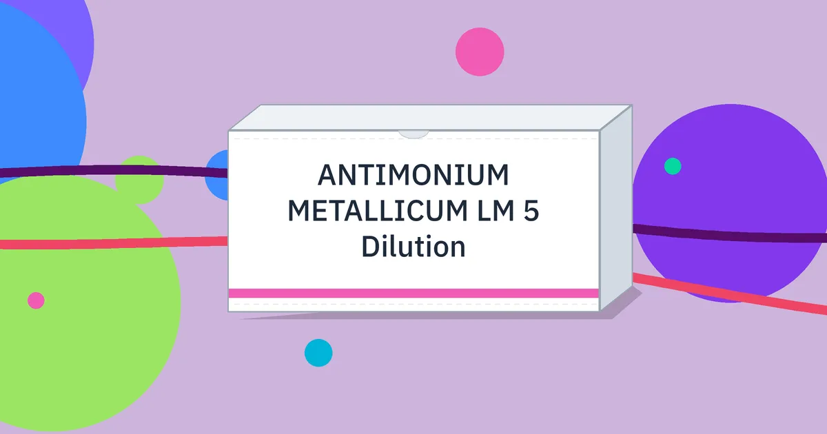 Symbolbild: Packung mit der Aufschrift ANTIMONIUM METALLICUM LM 5 Dilution (PZN 13373234) – Verfügbarkeit und Bezug in Apotheken in Frankfurt am Main