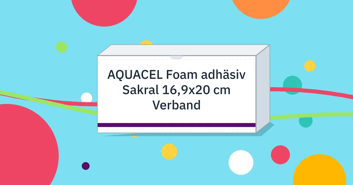 Symbolbild: Packung mit der Aufschrift AQUACEL Foam adhäsiv Sakral 16,9x20 cm Verband (PZN 13969027) – Verfügbarkeit und Bezug in Apotheken in Frankfurt am Main