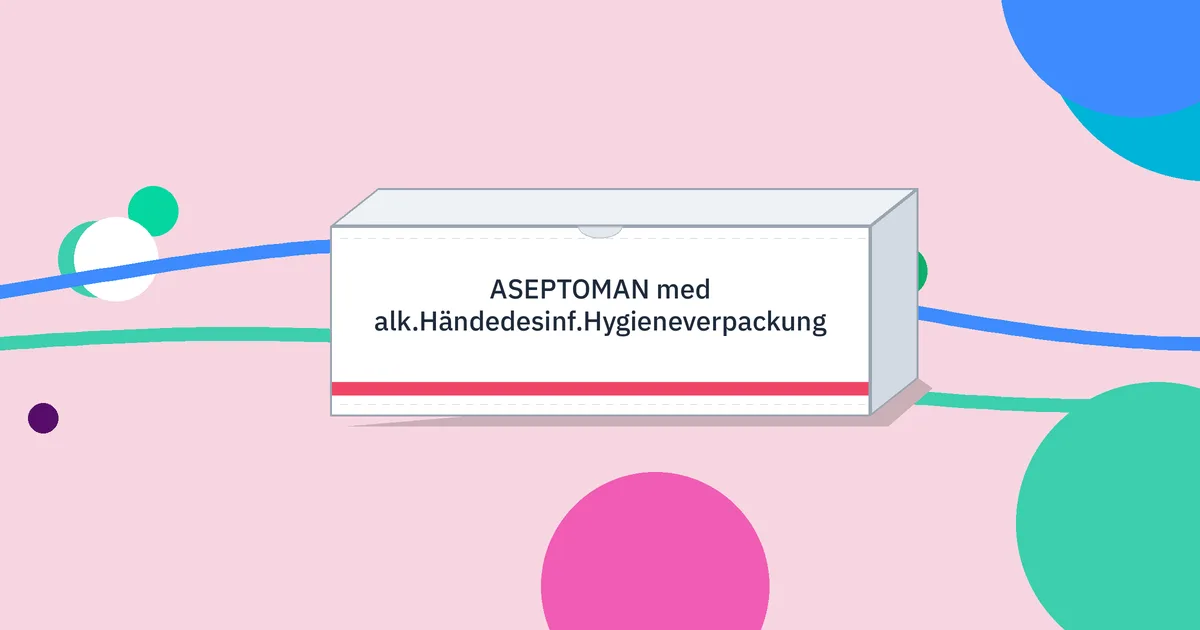 Symbolbild: Packung mit der Aufschrift ASEPTOMAN med alk.Händedesinf.Hygieneverpackung (PZN 13897813) – Verfügbarkeit und Bezug in Apotheken in Frankfurt am Main