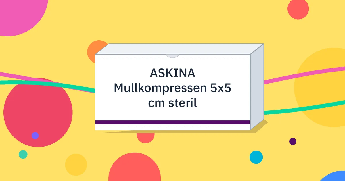 Symbolbild: Packung mit der Aufschrift ASKINA Mullkompressen 5x5 cm steril (PZN 11310689) – Verfügbarkeit und Bezug in Apotheken in Frankfurt am Main