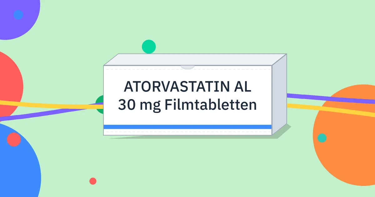 Symbolbild: Packung mit der Aufschrift ATORVASTATIN AL 30 mg Filmtabletten (PZN 16021576) – Verfügbarkeit und Bezug in Apotheken in Frankfurt am Main
