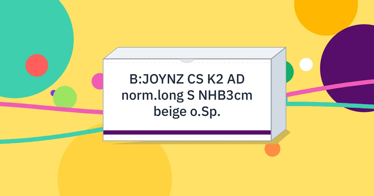 Symbolbild: Packung mit der Aufschrift B:JOYNZ CS K2 AD norm.long S NHB3cm beige o.Sp. (PZN 20530450) – Verfügbarkeit und Bezug in Apotheken in Frankfurt am Main