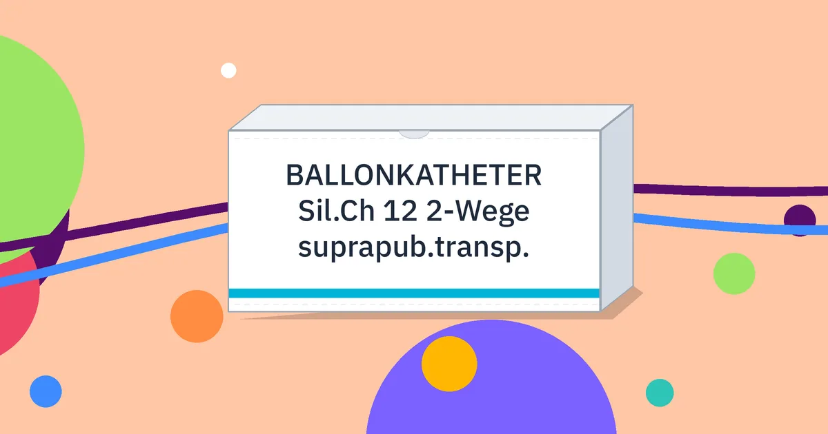 Symbolbild: Packung mit der Aufschrift BALLONKATHETER Sil.Ch 12 2-Wege suprapub.transp. (PZN 14350577) – Verfügbarkeit und Bezug in Apotheken in Frankfurt am Main