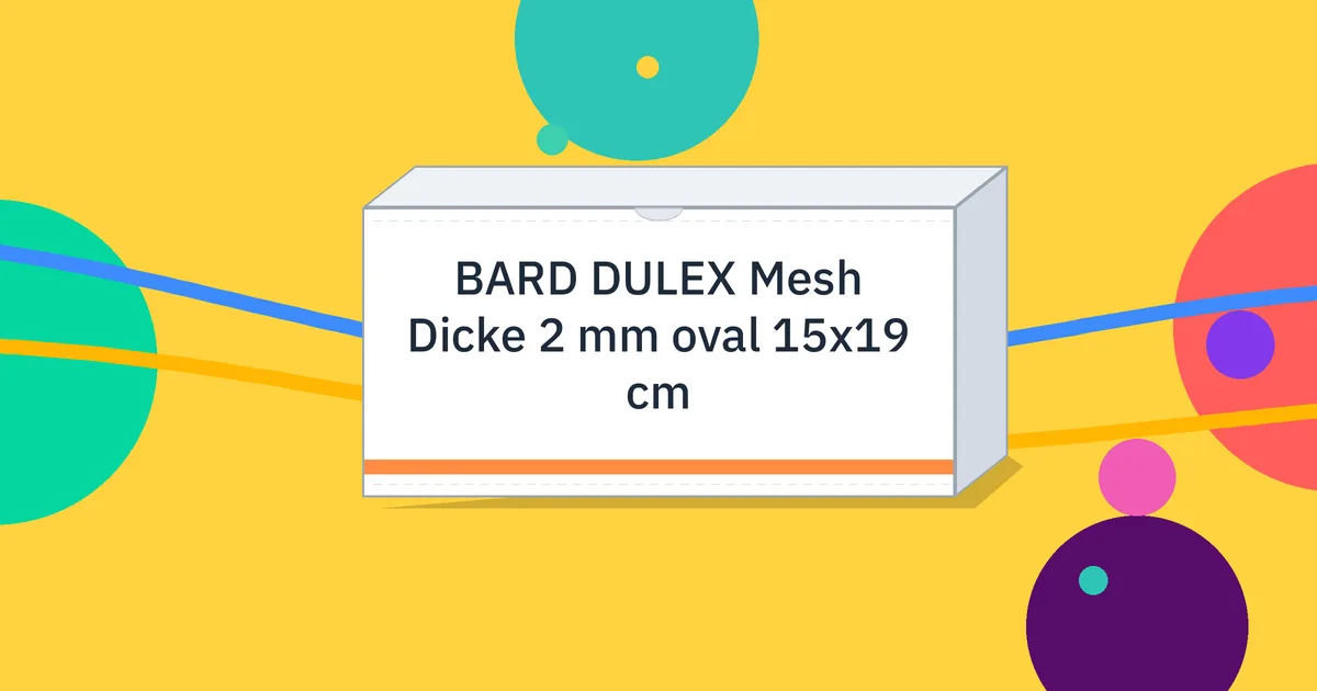 Symbolbild: Packung mit der Aufschrift BARD DULEX Mesh Dicke 2 mm oval 15x19 cm (PZN 03750859) – Verfügbarkeit und Bezug in Apotheken in Frankfurt am Main