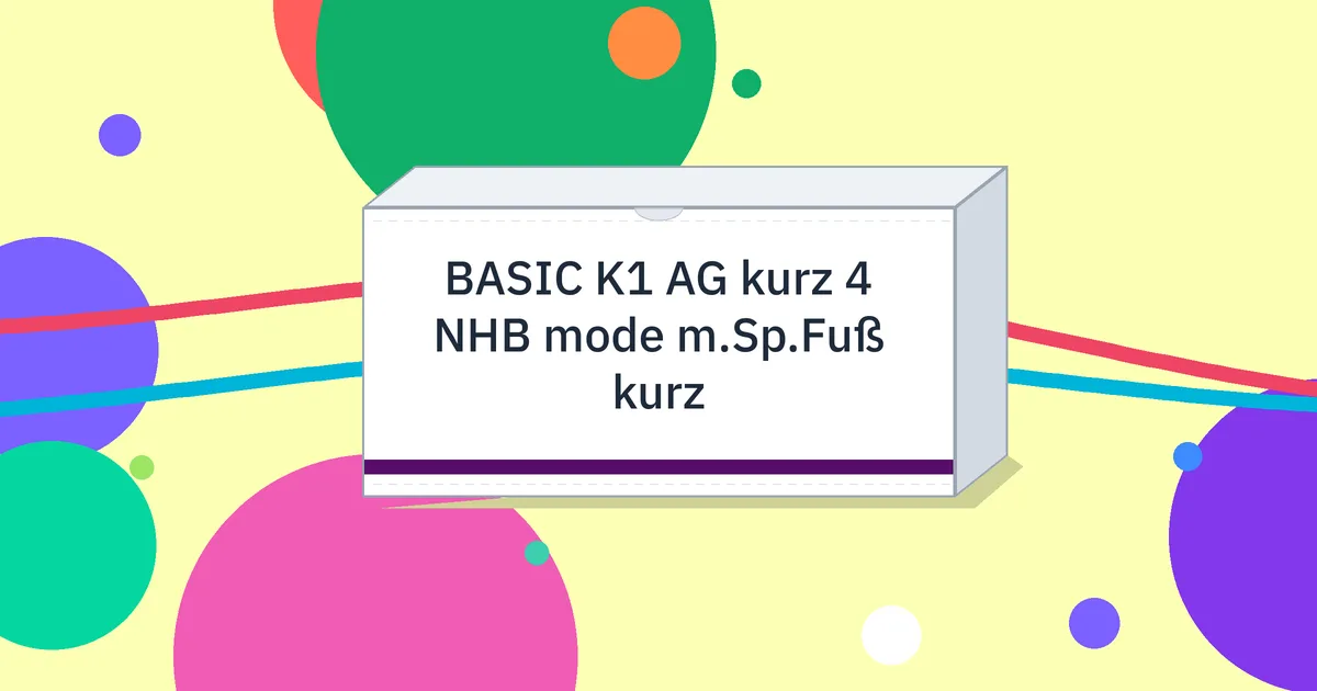 Symbolbild: Packung mit der Aufschrift BASIC K1 AG kurz 4 NHB mode m.Sp.Fuß kurz (PZN 20261079) – Verfügbarkeit und Bezug in Apotheken in Frankfurt am Main