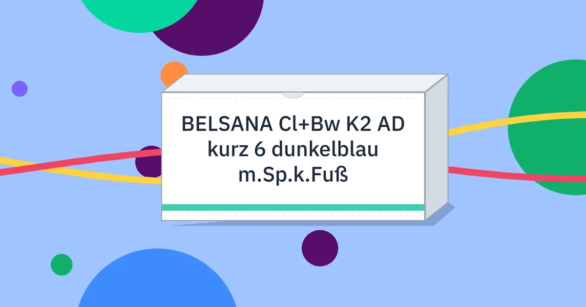 Symbolbild: Packung mit der Aufschrift BELSANA Cl+Bw K2 AD kurz 6 dunkelblau m.Sp.k.Fuß (PZN 15626751) – Verfügbarkeit und Bezug in Apotheken in Frankfurt am Main
