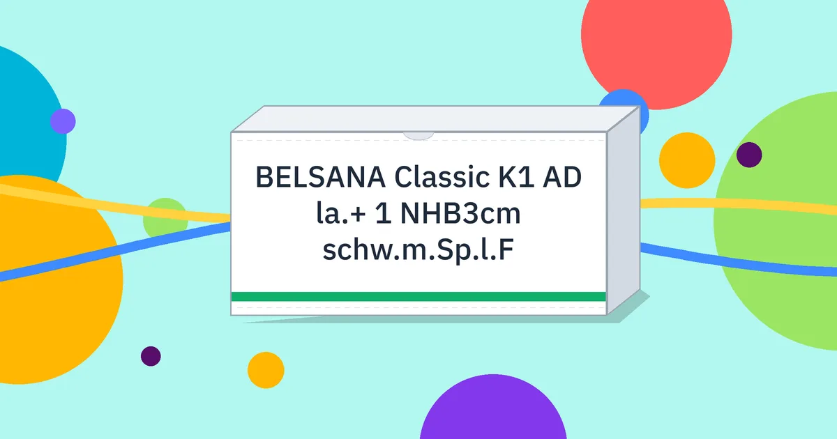Symbolbild: Packung mit der Aufschrift BELSANA Classic K1 AD la.+ 1 NHB3cm schw.m.Sp.l.F (PZN 19254140) – Verfügbarkeit und Bezug in Apotheken in Frankfurt am Main
