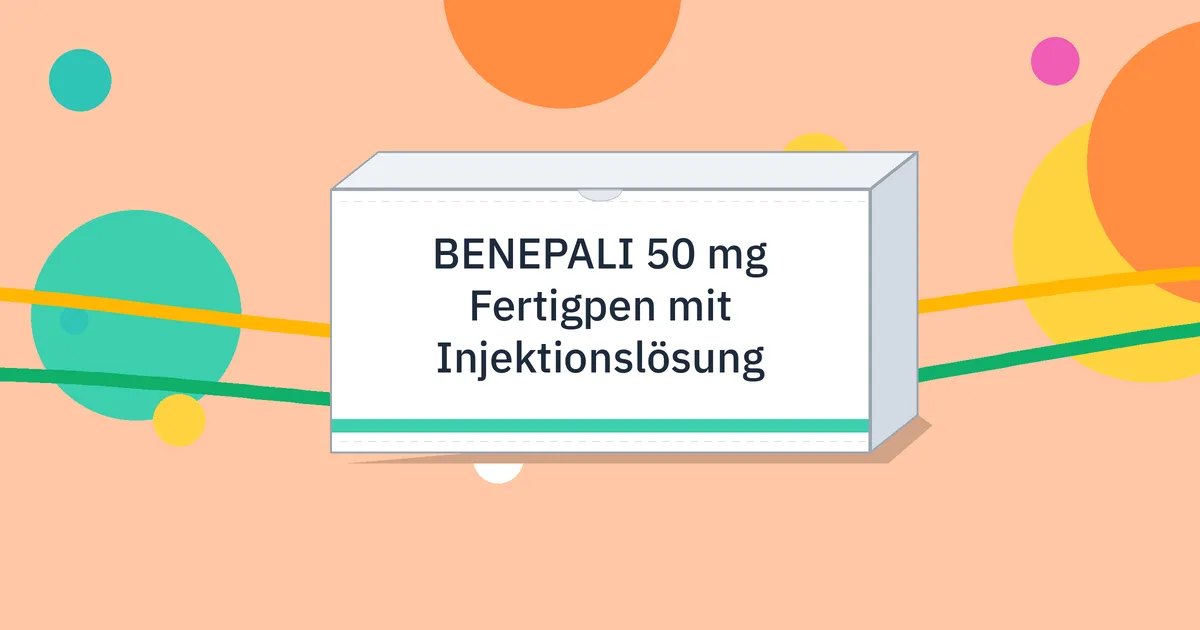 Symbolbild: Packung mit der Aufschrift BENEPALI 50 mg Fertigpen mit Injektionslösung (PZN 12507520) – Verfügbarkeit und Bezug in Apotheken in Frankfurt am Main