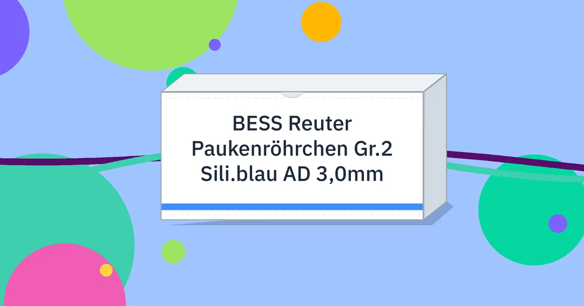 Symbolbild: Packung mit der Aufschrift BESS Reuter Paukenröhrchen Gr.2 Sili.blau AD 3,0mm (PZN 04721860) – Verfügbarkeit und Bezug in Apotheken in Frankfurt am Main