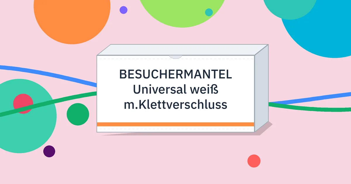 Symbolbild: Packung mit der Aufschrift BESUCHERMANTEL Universal weiß m.Klettverschluss (PZN 01468389) – Verfügbarkeit und Bezug in Apotheken in Frankfurt am Main