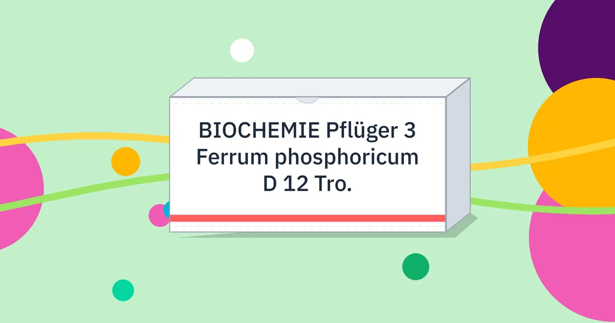 Symbolbild: Packung mit der Aufschrift BIOCHEMIE Pflüger 3 Ferrum phosphoricum D 12 Tro. (PZN 06324086) – Verfügbarkeit und Bezug in Apotheken in Frankfurt am Main