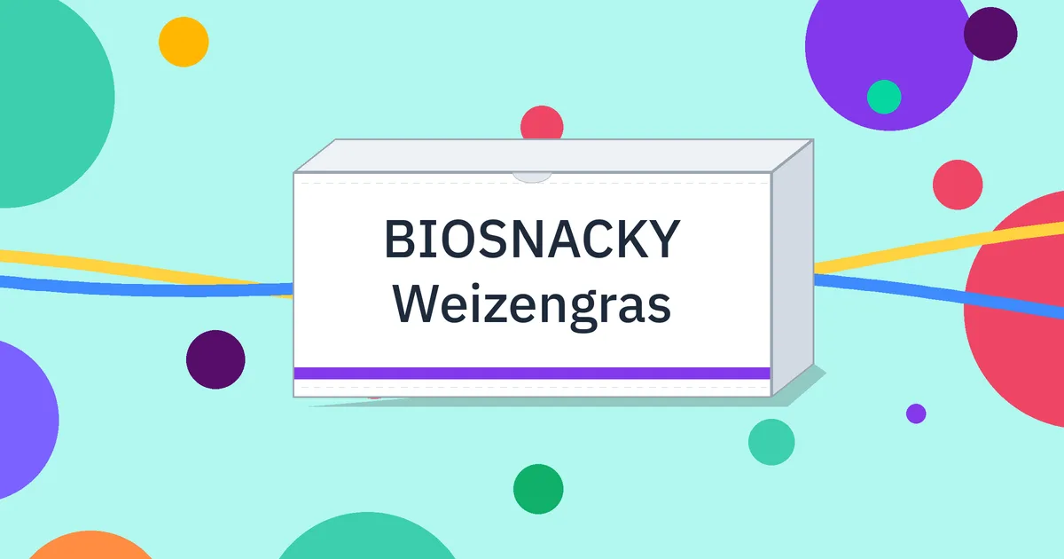 Symbolbild: Packung mit der Aufschrift BIOSNACKY Weizengras (PZN 11191405) – Verfügbarkeit und Bezug in Apotheken in Frankfurt am Main